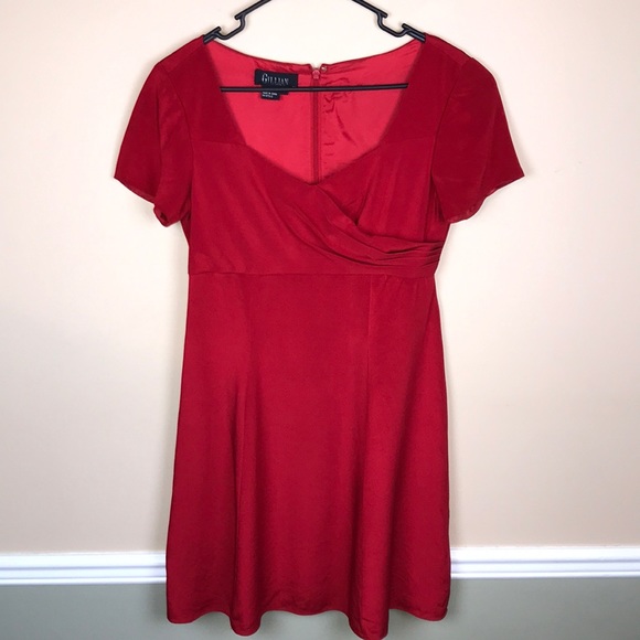 Gillian | Dresses | Vtg Gillian Womens Silk Red Faux Wrap Short Sleeve ...